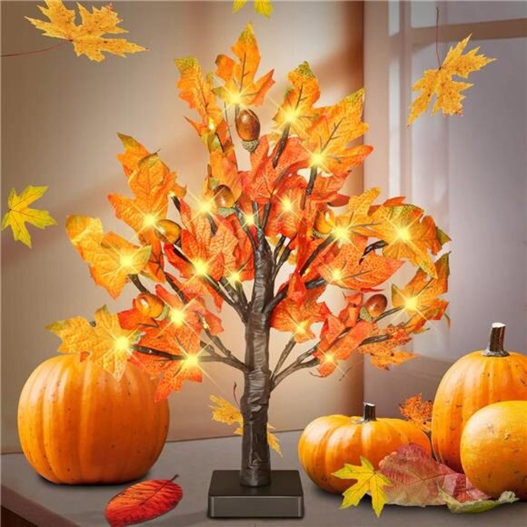 Holiday | 18 Inch Fall Lighted Maple Tree With 36 Leds 6 Acorns Timer ...